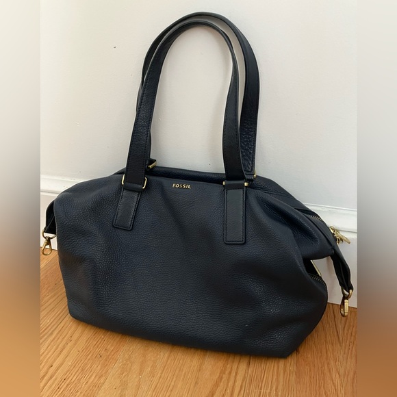 Fossil | Bags | Fossil Blue Pebbled Leather Expandable Bag | Poshmark